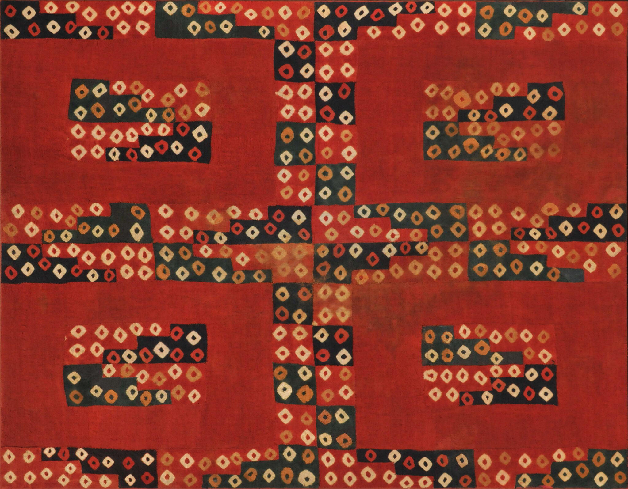 Nasca Four Square Mantle with Tie-Dye Stepped Motif - William Siegal ...